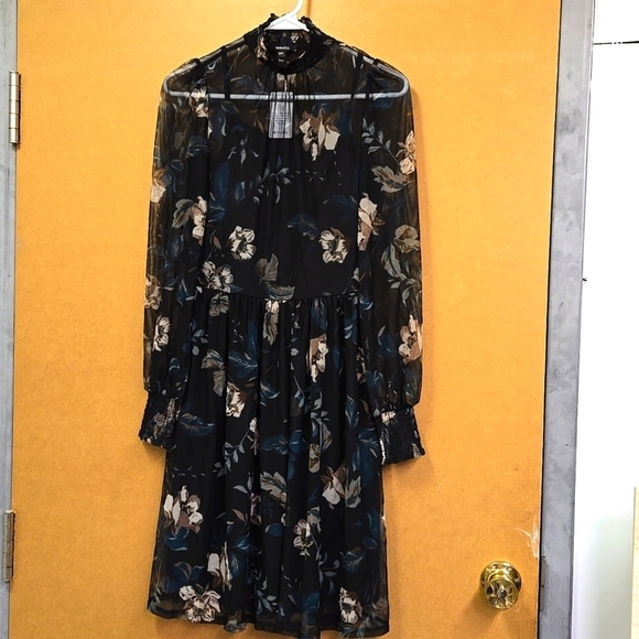 RW&CO. | Dresses | Rwco Size Xs Black Floral Sheer Mock Neck Midi Dress ...